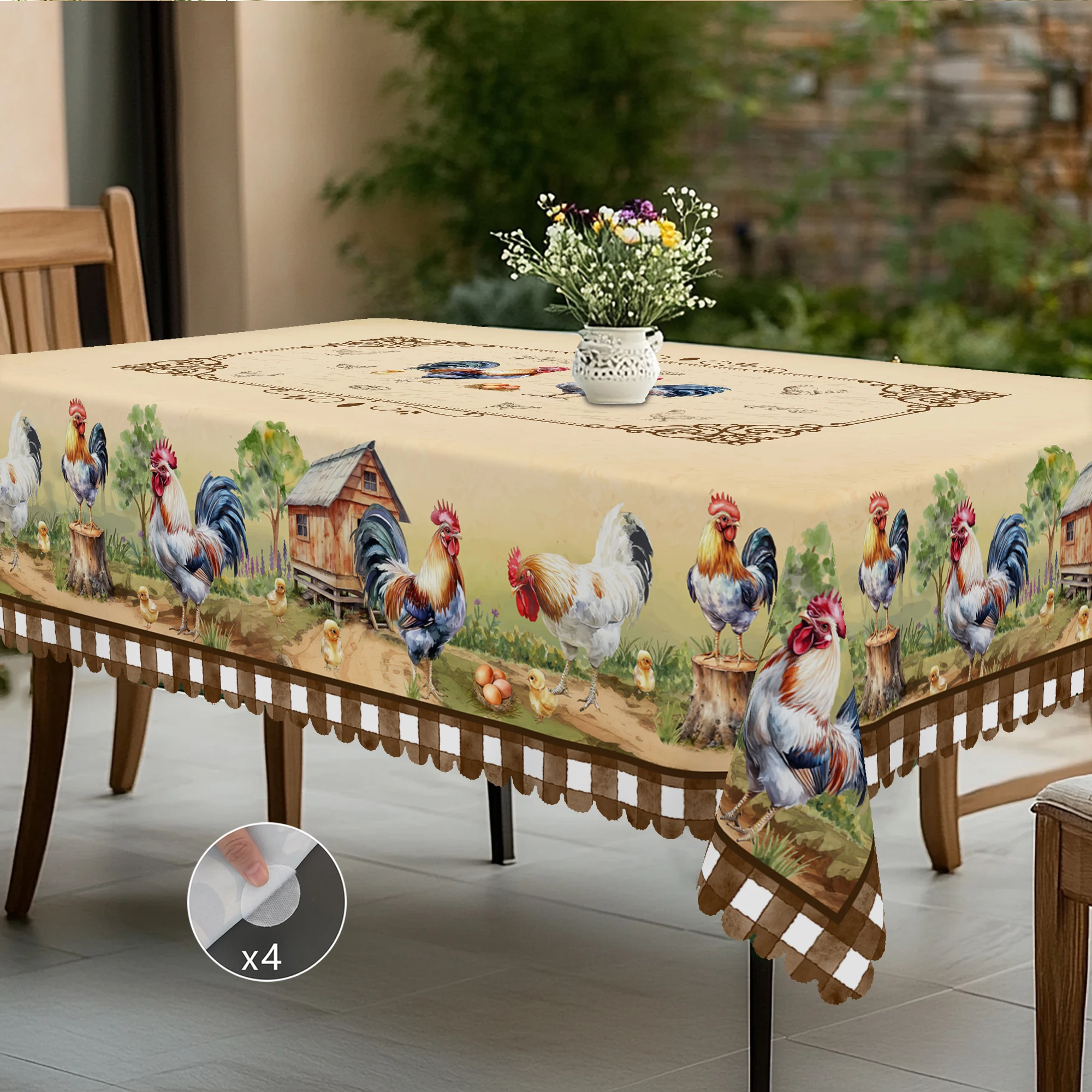 Toalha de mesa com tema de galo, país, galinheiro, design de padrão de ...