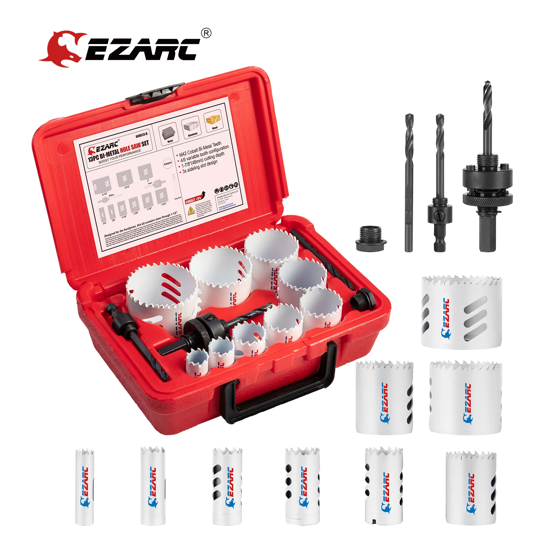 Ezarc 13pcs Bi metal Hole Saw Kit cobalt Drill Hole Cutter With ezarc-13pcs-bi-metal-hole-saw-kit-cobalt-drill-hole-cutter-with