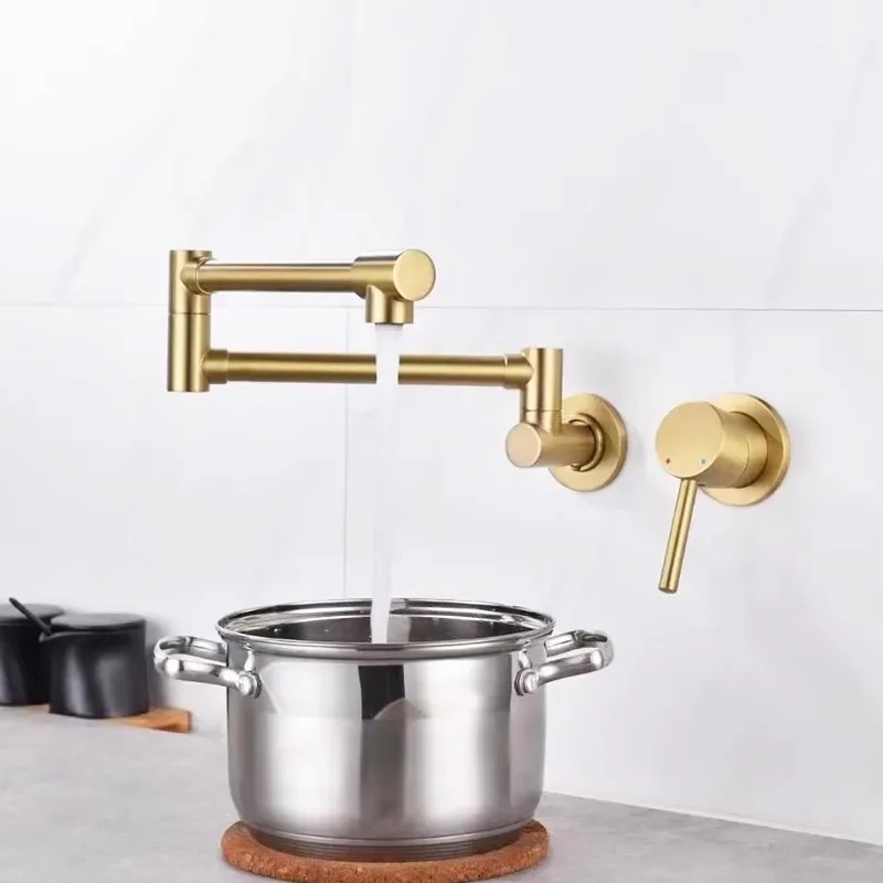 Foldable-Pot-Filler-Tap-Wall-Mounted-Brushed-Gold-Kitchen-Faucet-Hot ...