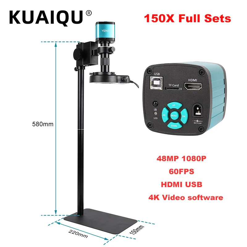 1 150X C Mount Lens Electronics Microscope Full Sets HDMI USB VGA 1080P ...