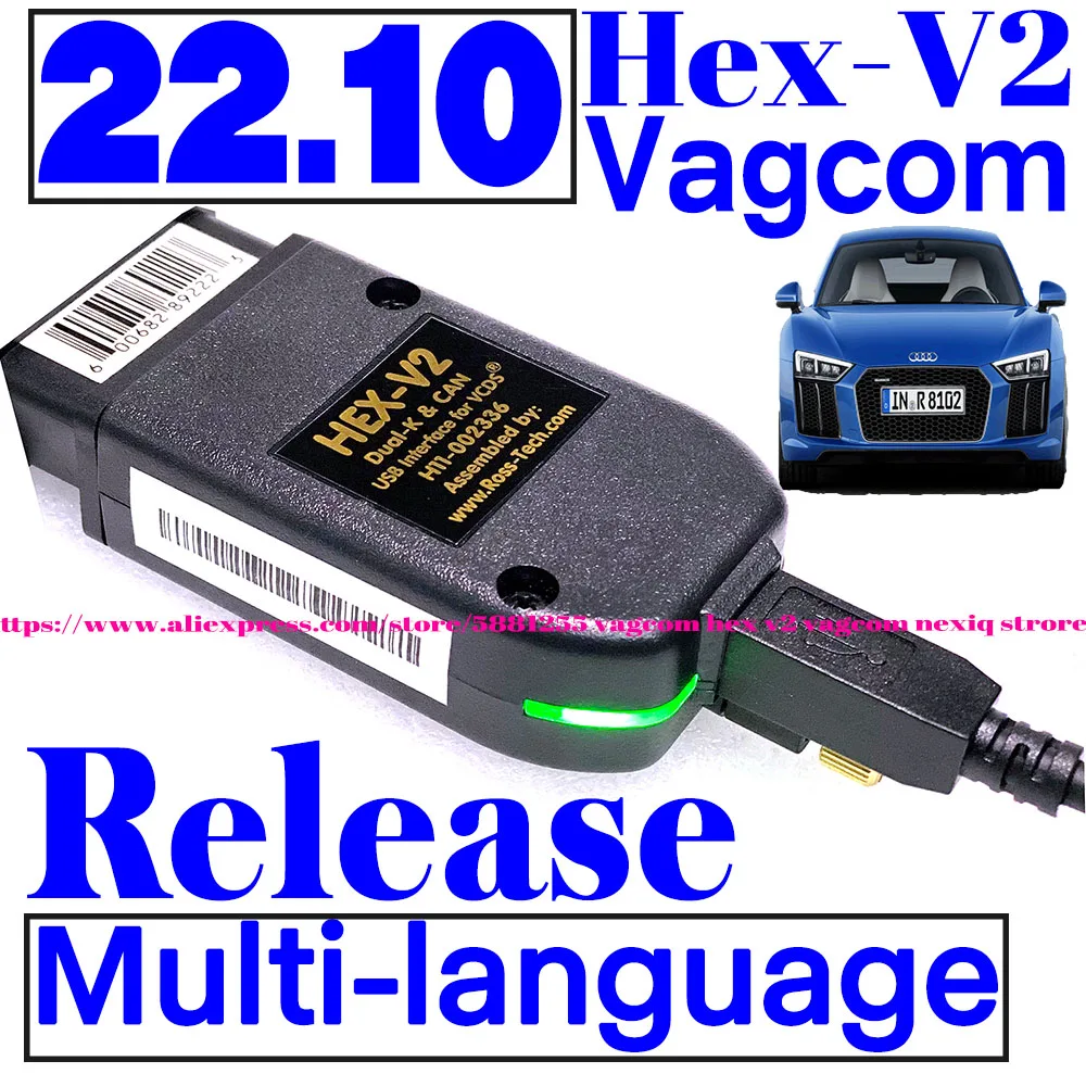 Newest 2022 VAGCOM 22.10 OBD Scanners HEX V2 Interface FOR VW AUDI Skoda Seat VAG Multilingual ...