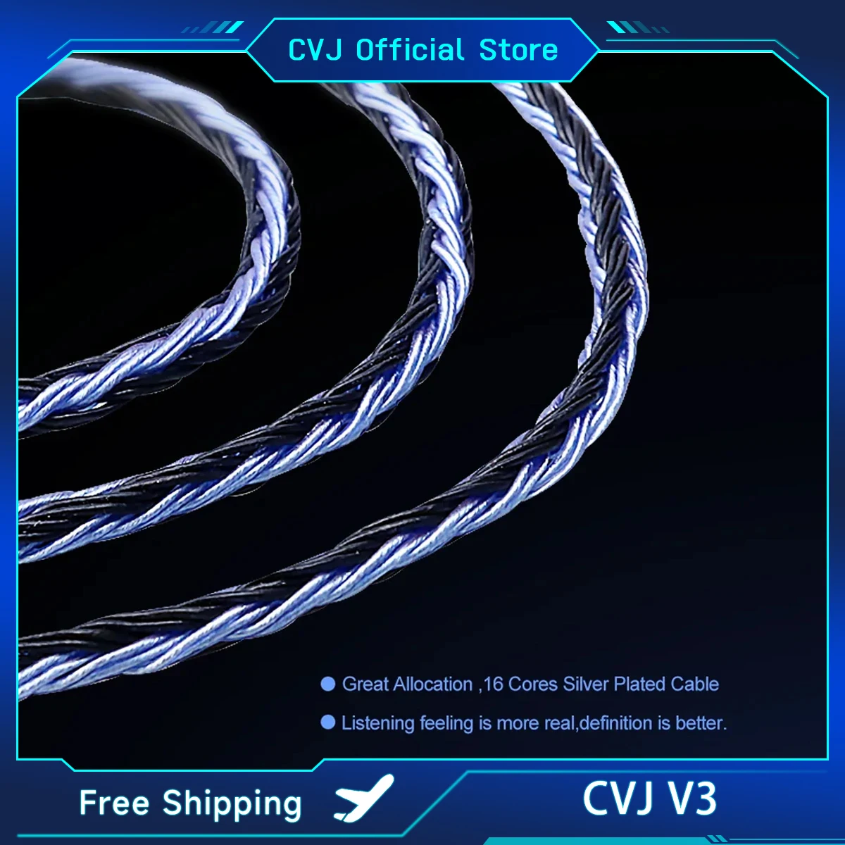 CVJ V3 IEM Cable Upgrated 16 Core 3.5mm Plug Strand Silver Wire 0.75mm ...