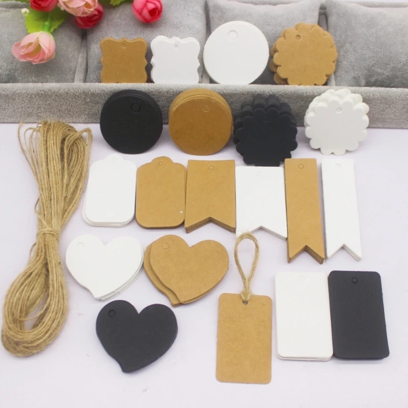 Various paper gift hang tags, 100 pieces per batch, white kraft paper ...