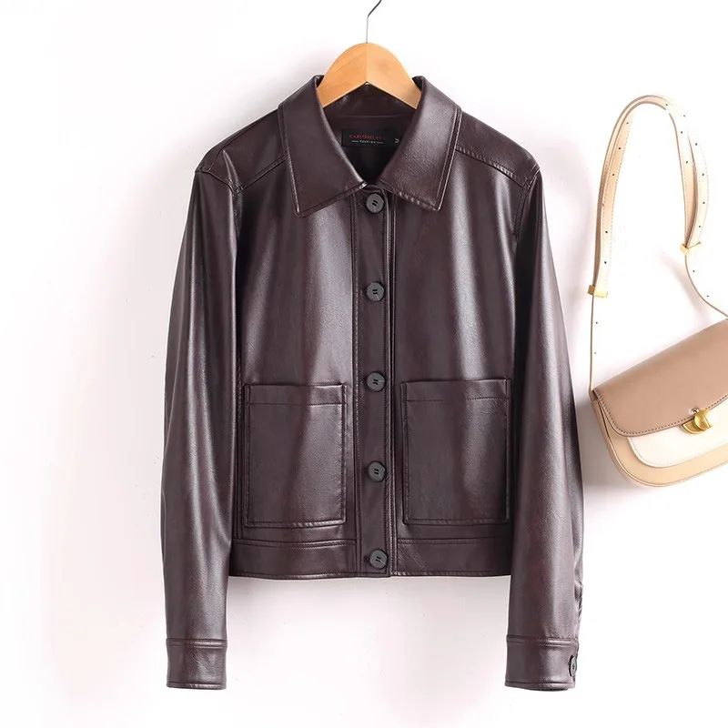 New Women Loose Split Leather Jacket Spring Autumn Fashion Turn-down ...