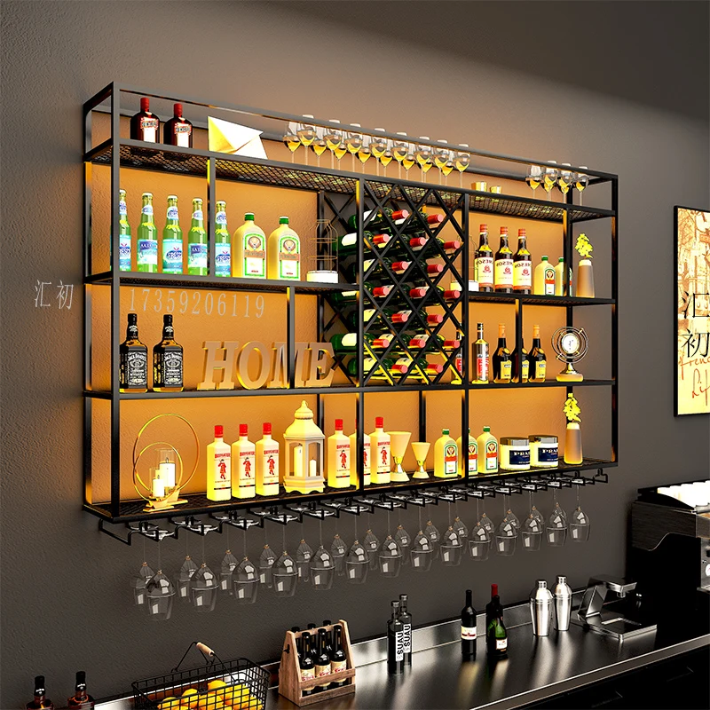 Schwarz-h-ngende-Bar-Regal-Wand-Metall-Display-Luxus-nach-Hause-Weins ...