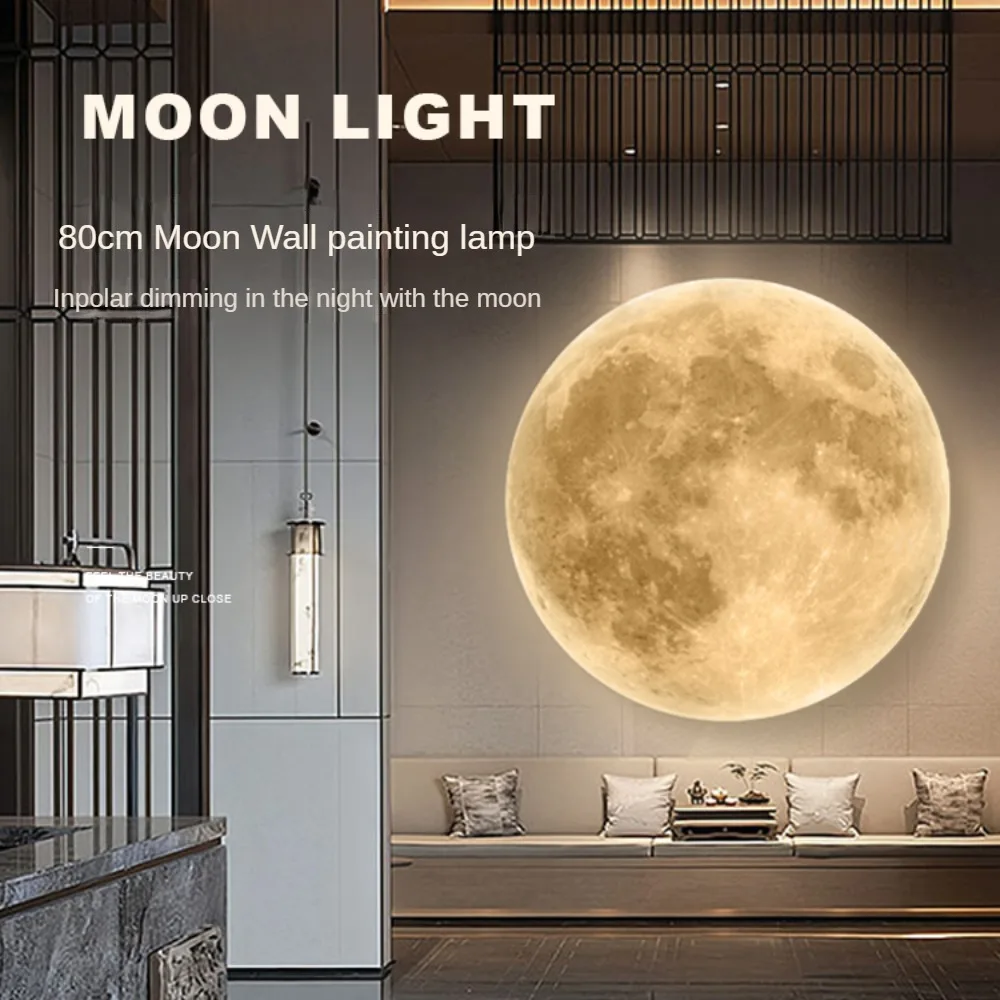 Simulation Moon Natural Acrylic Wall Lamp Living Room Luxury Round Wall ...