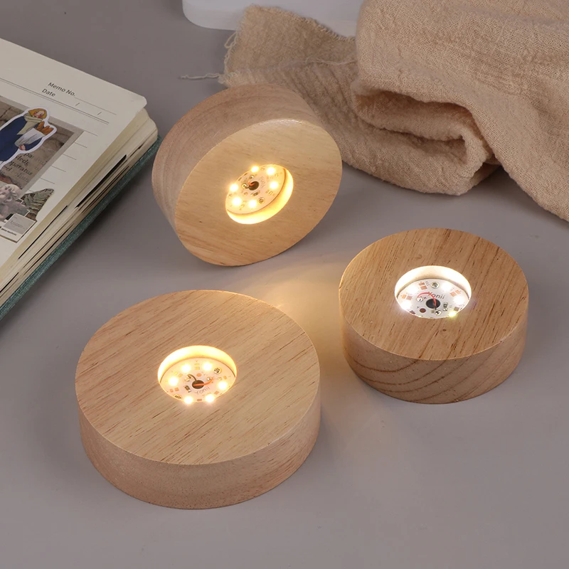Battery-Operated-8-10cm-Round-Wooden-LED-Light-Dispaly-Base-Stand ...