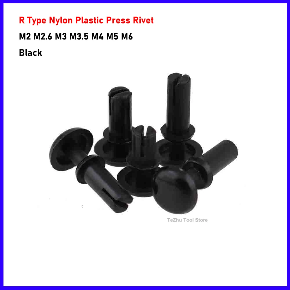 100Pcs-M2-M6-Black-R-Type-Nylon-Plastic-Press-Rivet-Clip-Expansion-Tube ...