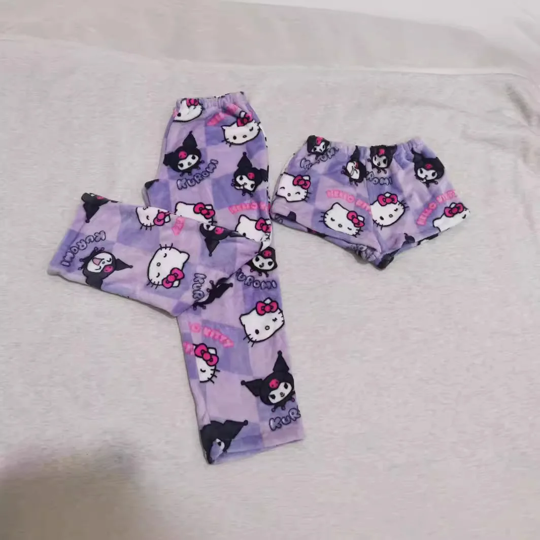 Sanrio-Hello-Kitty-Kuromi-flanela-cal-as-pijamas-confort-veis-shorts-de ...
