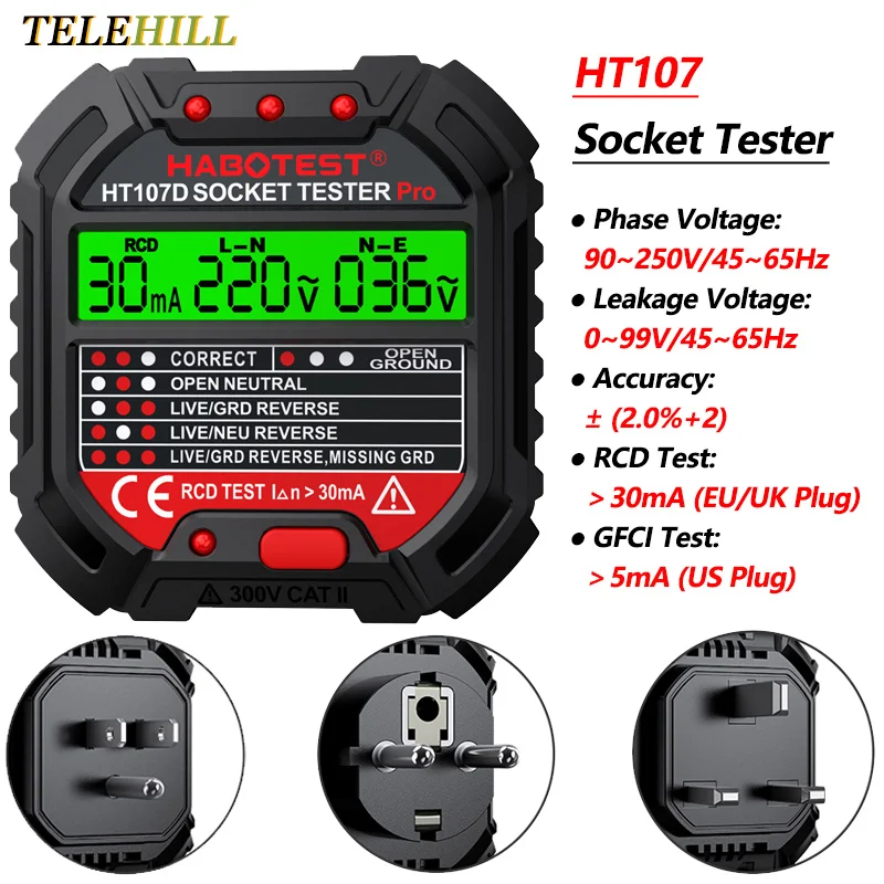 HT107-Digital-Socket-Tester-Voltage-Meter-With-Backlight-Electric ...