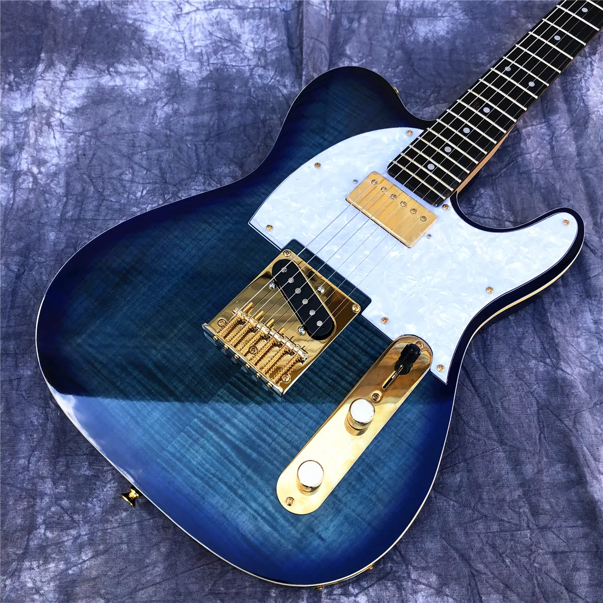 Factory-Blue-Flame-Maple-Top-TL-Electric-Guitar-High-Quality-Gold ...