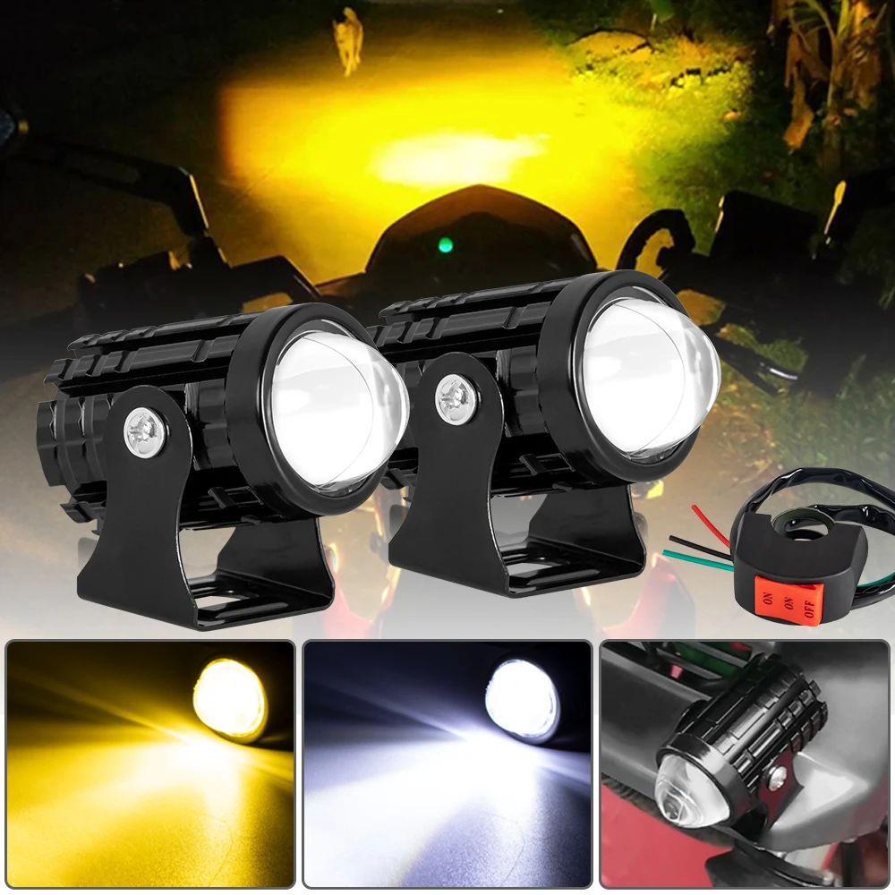 Universal-Motorcycle-LED-Headlight-Projector-Lens-Dual-Color-ATV ...
