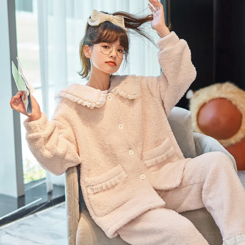 New Women Pyjamas Sets 2022 Autumn Winter Warm Woman 2 Pieces Homewear ...