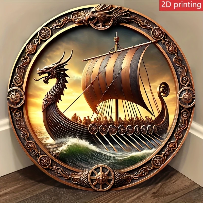 1 Piece 2D Viking Tap Ship Logo Wooden Disc 8 Inch For Bedroom Living ...