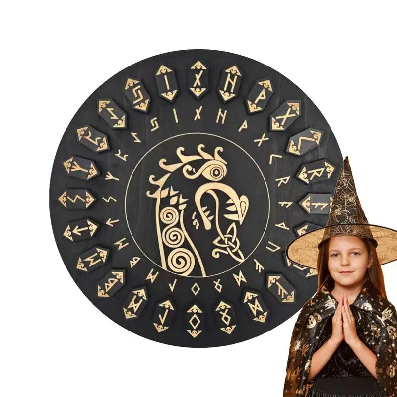 Wooden-Runes-Set-25pcs-Wooden-Witch-Craft-Runes-And-Disk-Set-Decorative ...