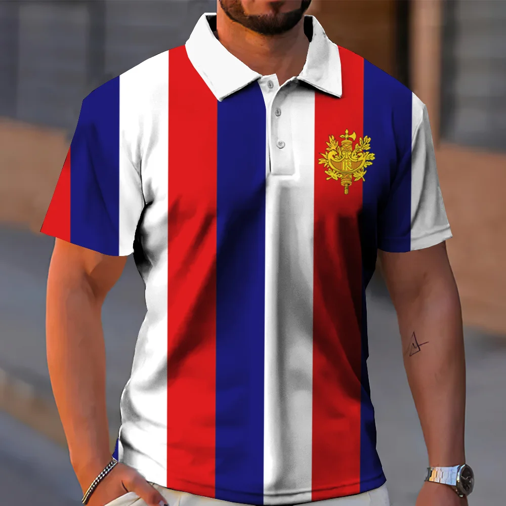 High-Quality-French-Polo-Shirt-For-Men-Golf-Shirt-3d-Flag-Print ...