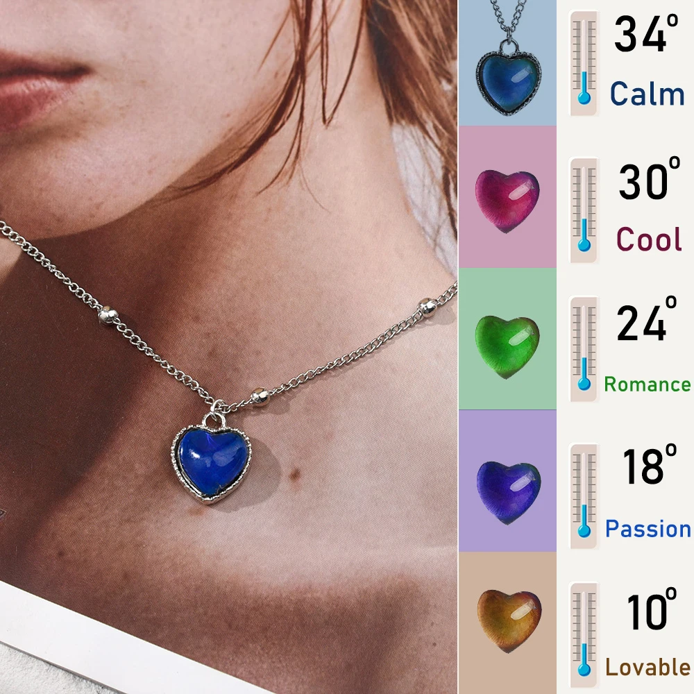 Thermochromic Mood Monitor Heart Pendant Necklace Color Change As Emperature Women Girls ...