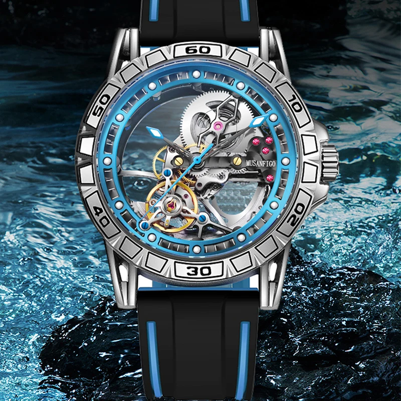 MUSANFIGO hollowed out fully automatic men's watch with mechanical ...