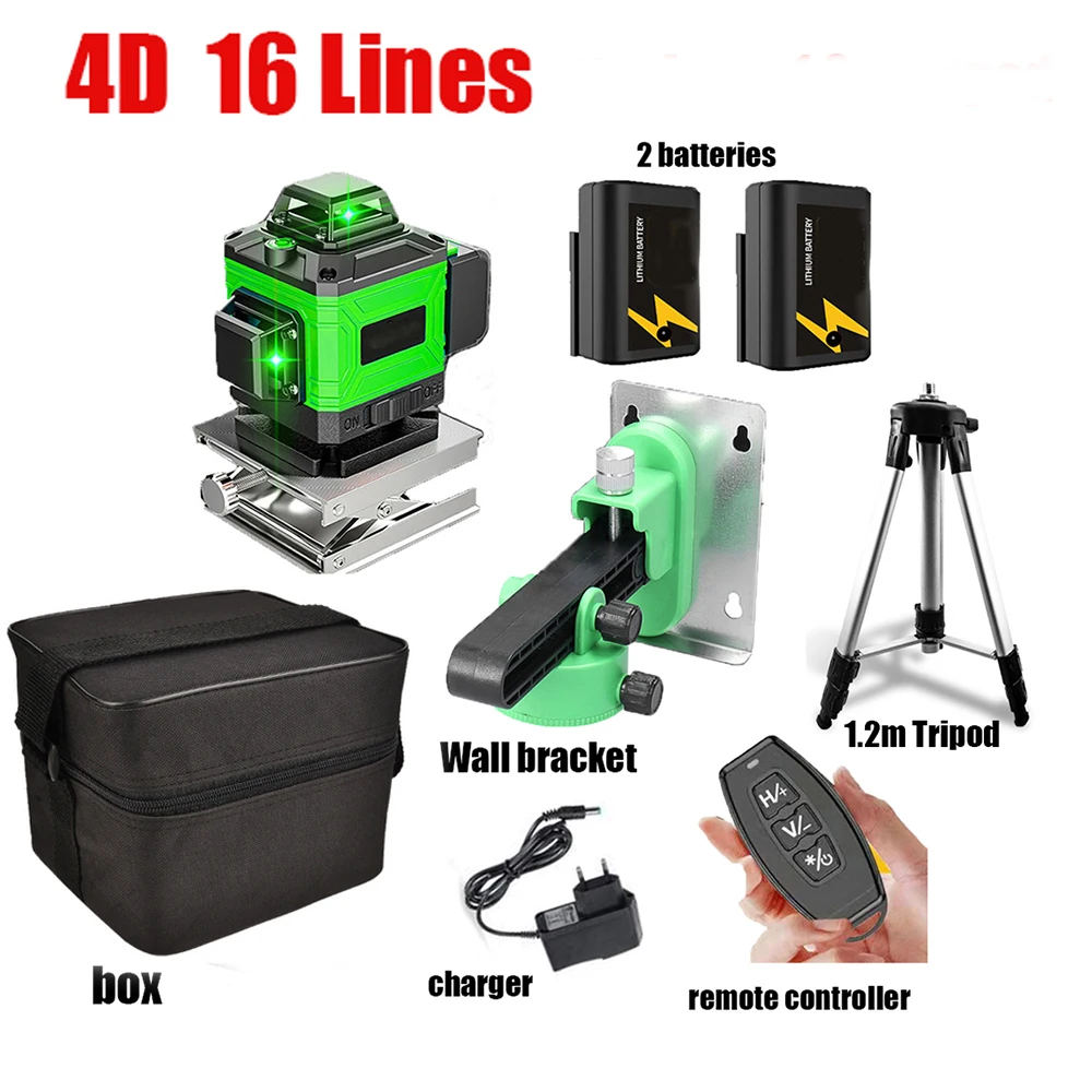 4D 16 Lines Laser Level Tool Vertical Horizontal Lines Multifunctional ...