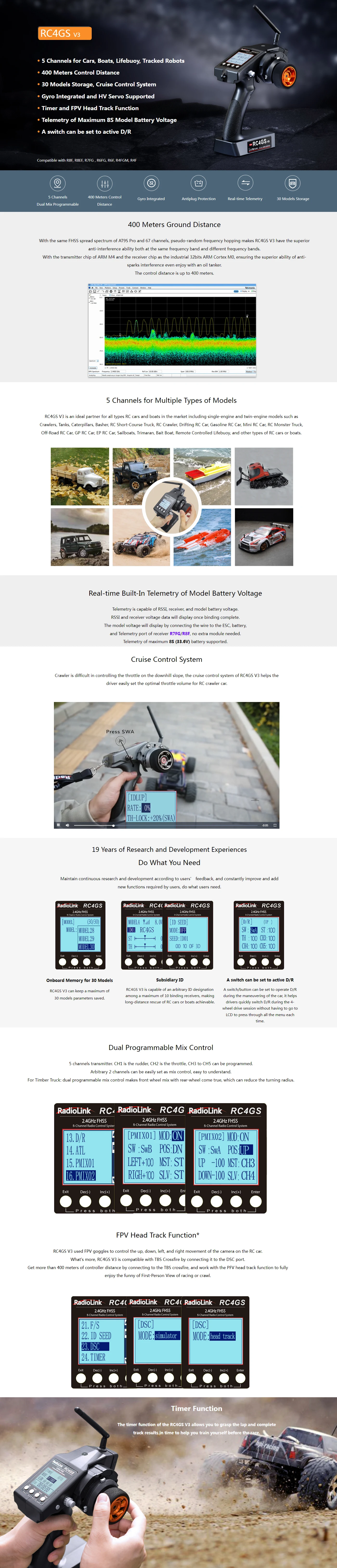RadioLink - RC4GS 5 Channel Pistol Grip 2.4G Transmitter V3 - RCNZ