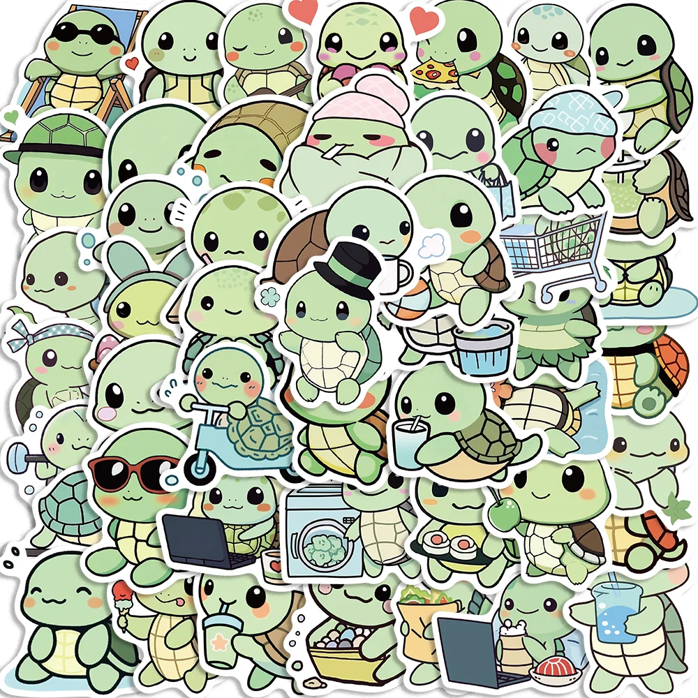 50pcs-Cartoon-Funny-Green-Turtle-Stickers-Graffiti-Tortoise-for ...