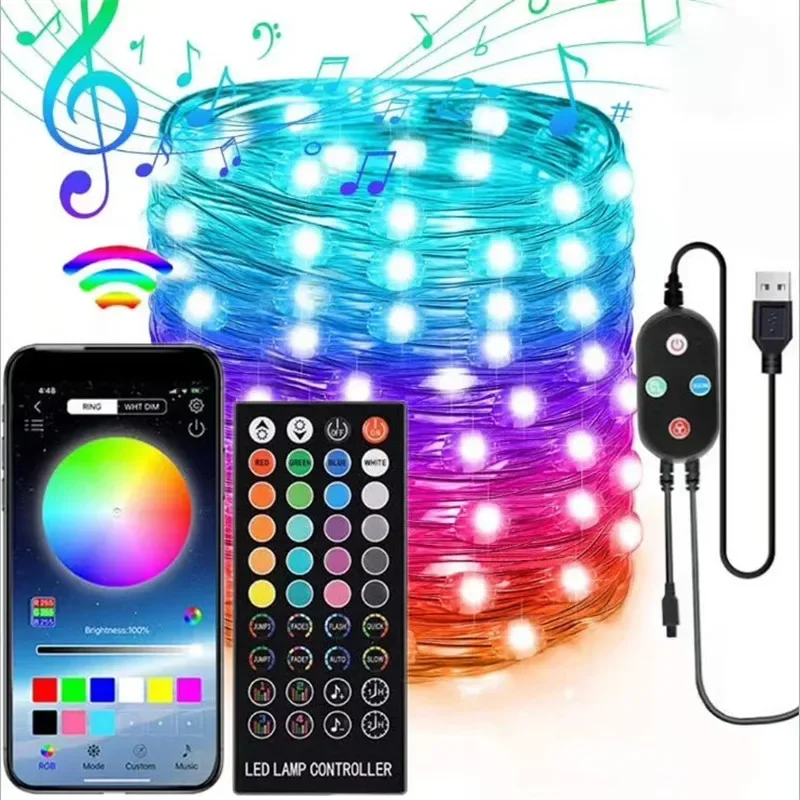 LED Smart String Light RGB Music Sync Fairy Light Outdoor Waterproof ...