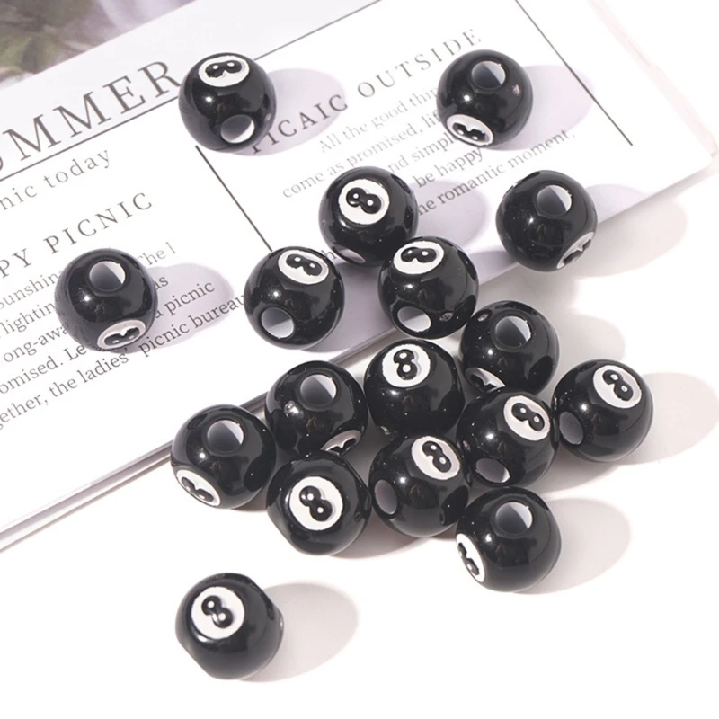 Billiards-Theme-Round-Beads-Eight-Ball-Spacer-Acrylic-Beads-Black ...