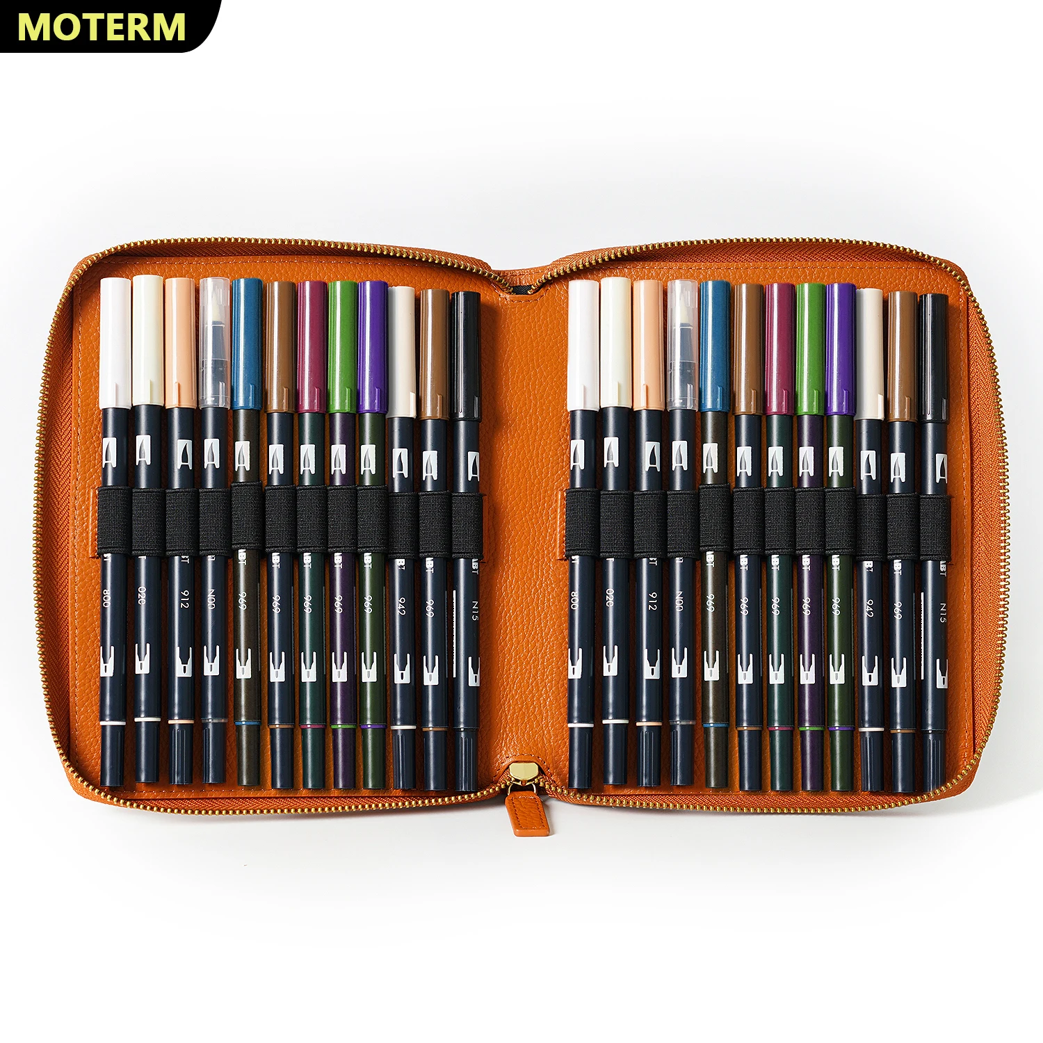 Moterm Leather Zippered 24 Slots Pen Case For Tombow Dual Brush Pen ...