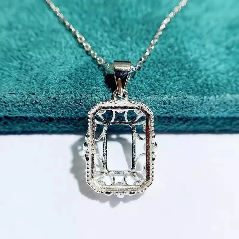 MeiBaPJ-10mm-14mm-Rectangle-Stone-DIY-925-Silver-Holder-Zircons-Pendant-Necklace-Empty-Setting ...