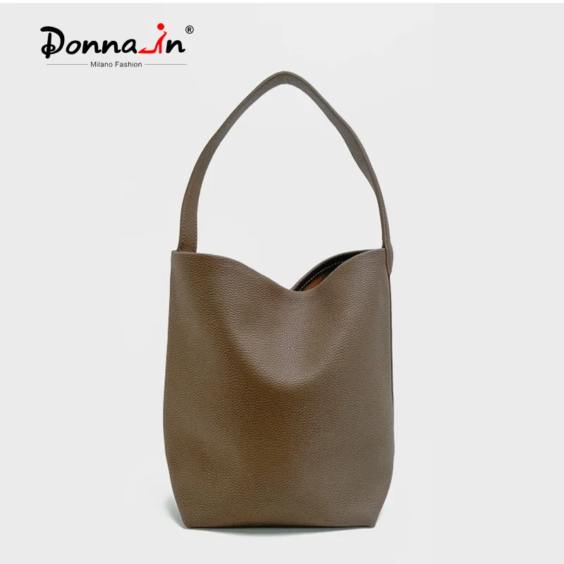 Donna-in Natural Cow Leather Tote Bag Full Grained Casual Soild Bucket ...