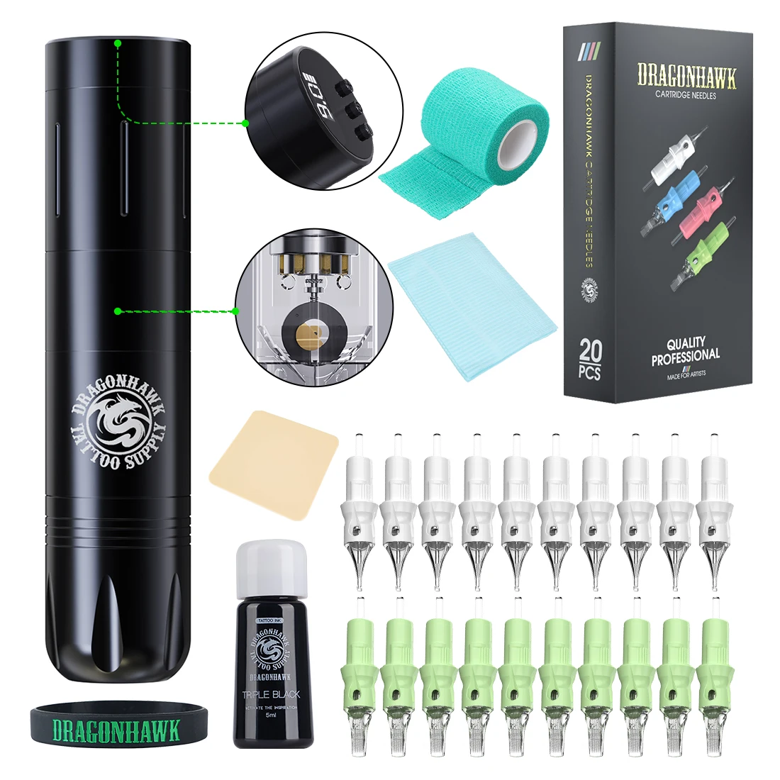 Dragonhawk-Complete-Wireless-Tattoo-Machine-Set-Rotary-Pen-Powerful ...