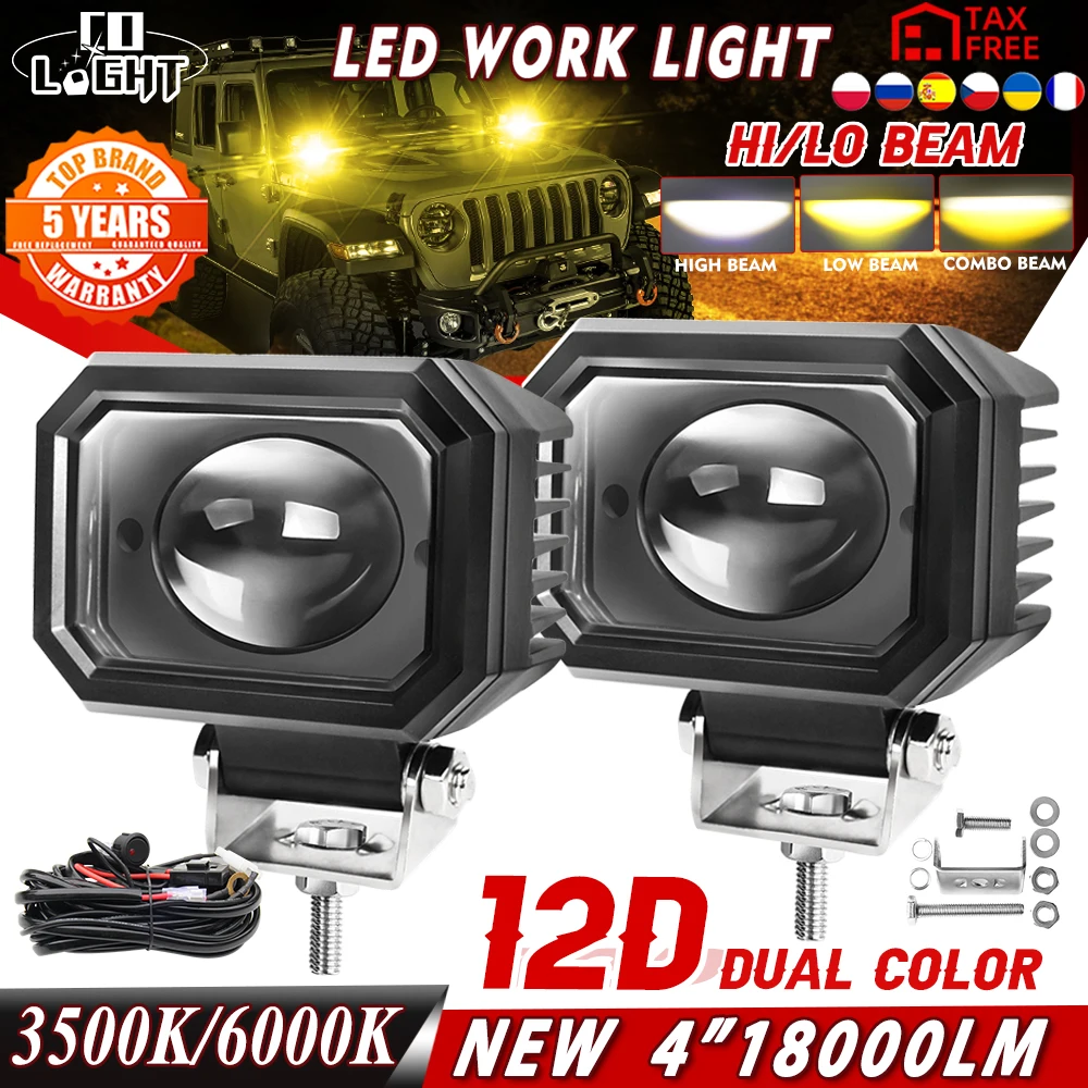 Co Light 12d 4inch Led Work Light 12v 24v 4x4 Offroad 18000lm Super ...