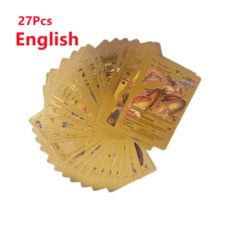 15-55pcs Gold Pikachu Cards Box Golden Silver Spanish French English ...