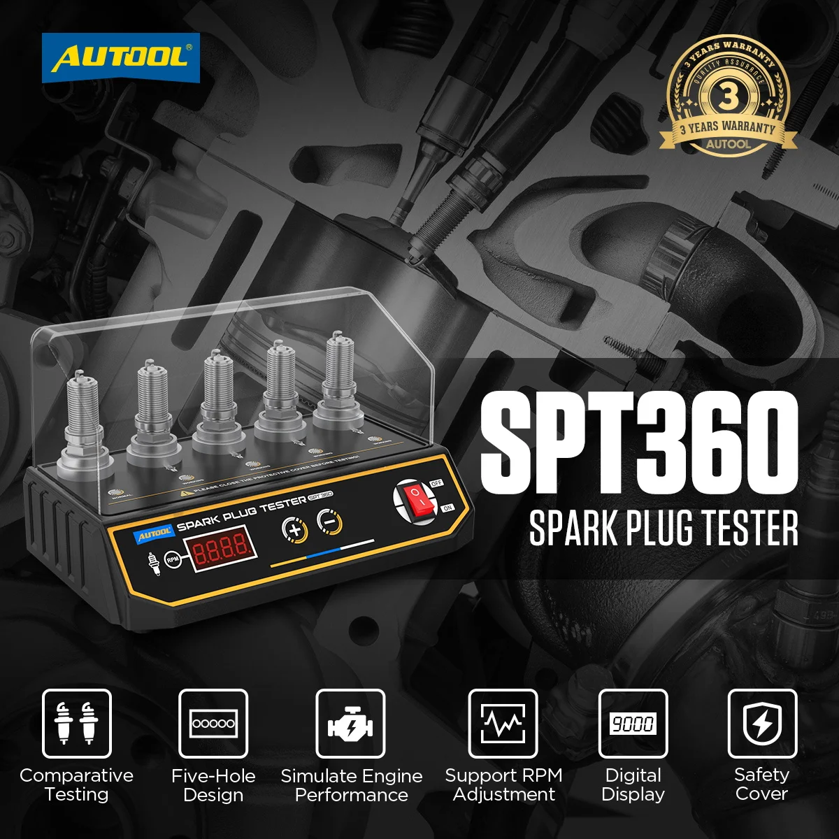 AUTOOL SPT360 Car Spark Plug Tester 110/220V Digital Display Five-Hole ...