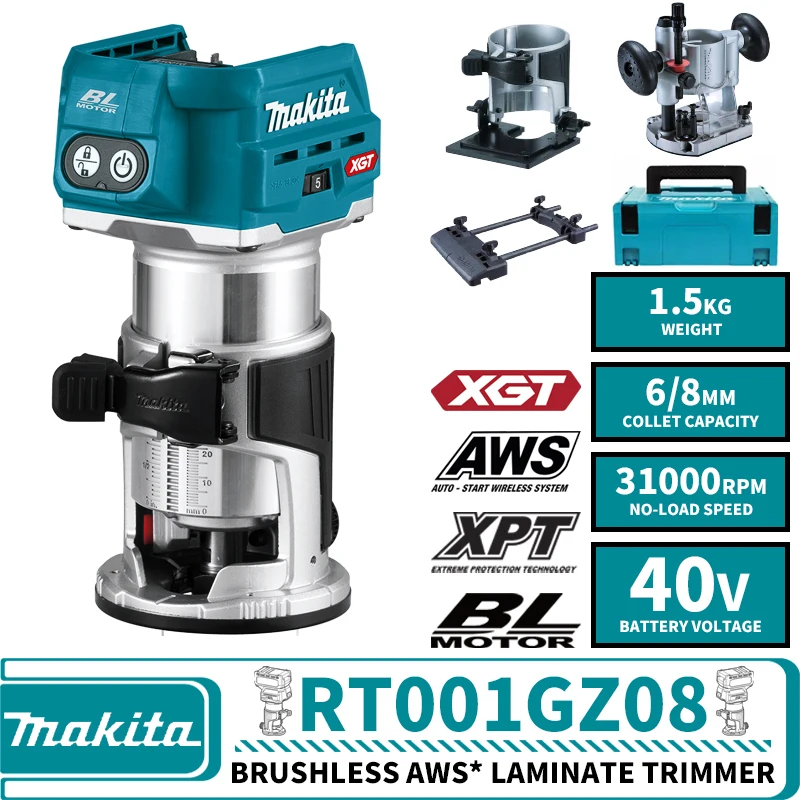 Makita RT001GZ 40VMax XGT Brushless Cordless AWS Laminate Trimmer 6/8MM ...