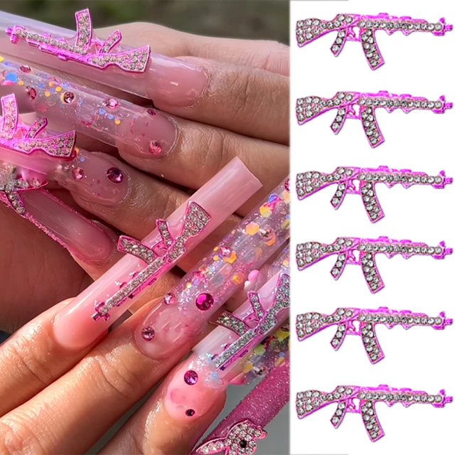 Hot Pink Rhinestone Nails