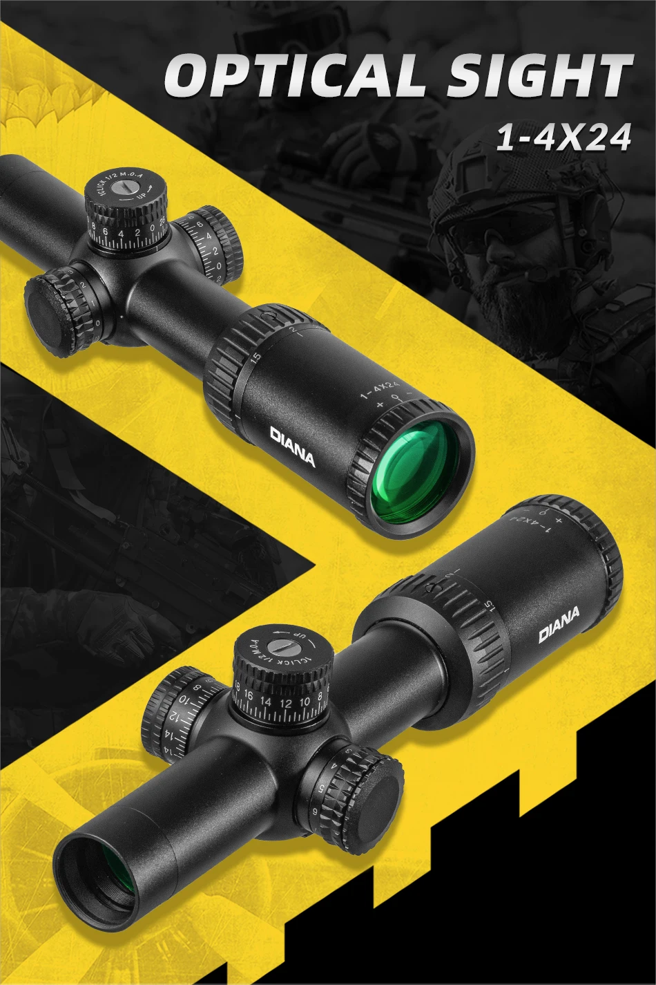 DIANA 1-4X24 Reticle Tactical Riflescope With Target Turrets Hunting ...