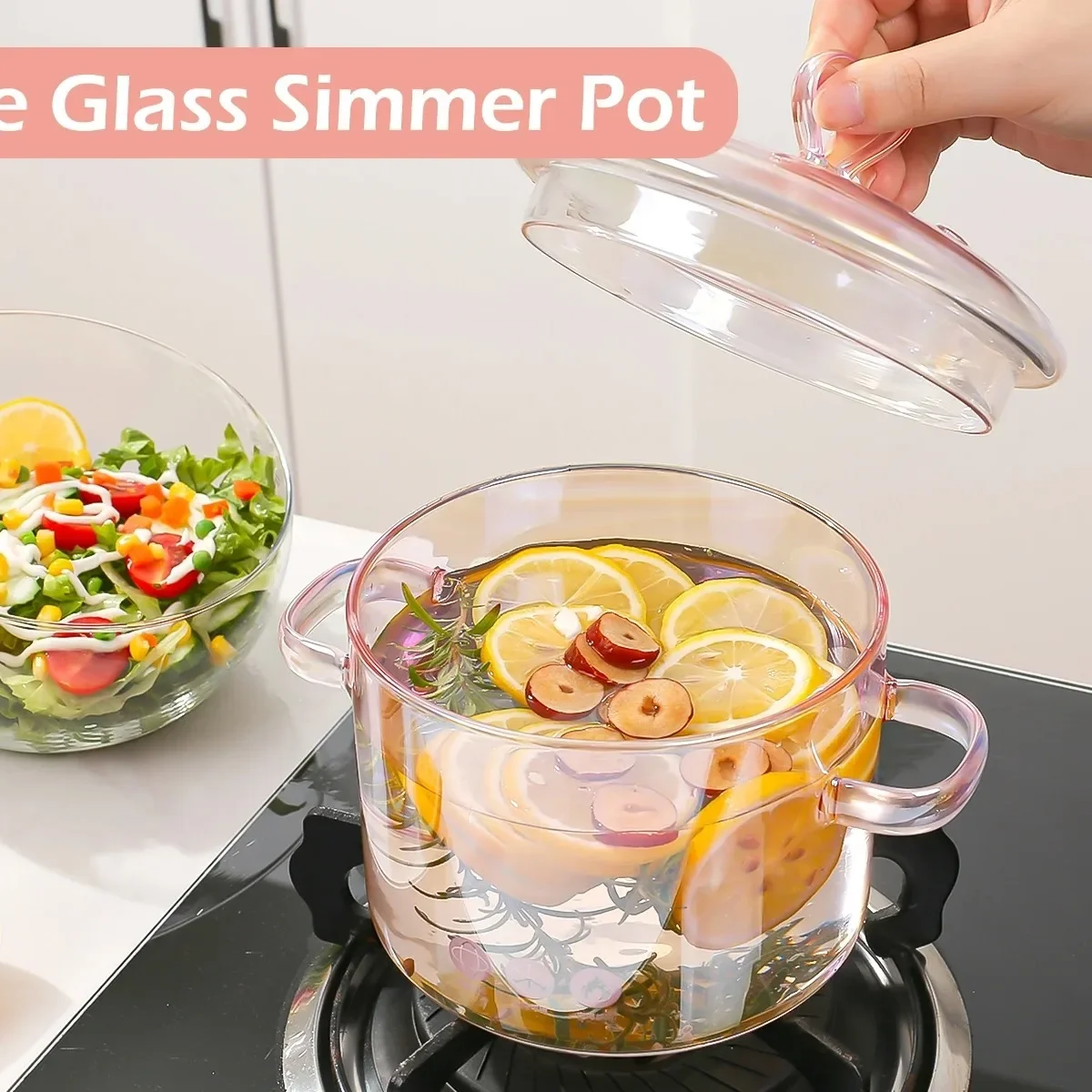 Aesthetic-Pink-Glass-Saucepan-Borosilicate-Resistant-Binaural-Soups ...