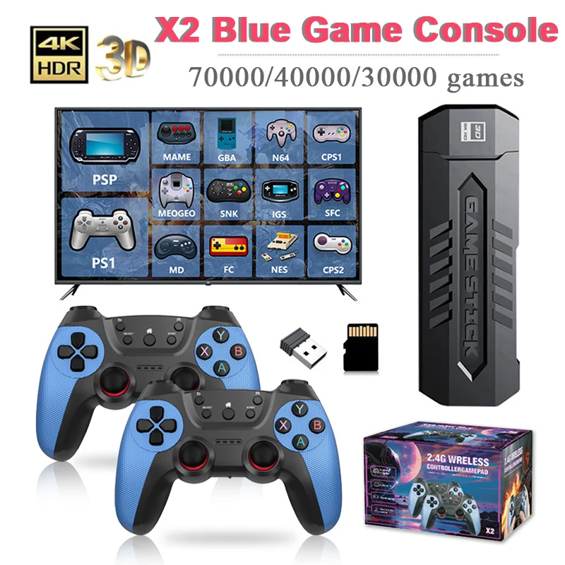 X2 Blue Retro Gaming Stick with 256GB 70000/40000/30000+ Games TV/PC ...