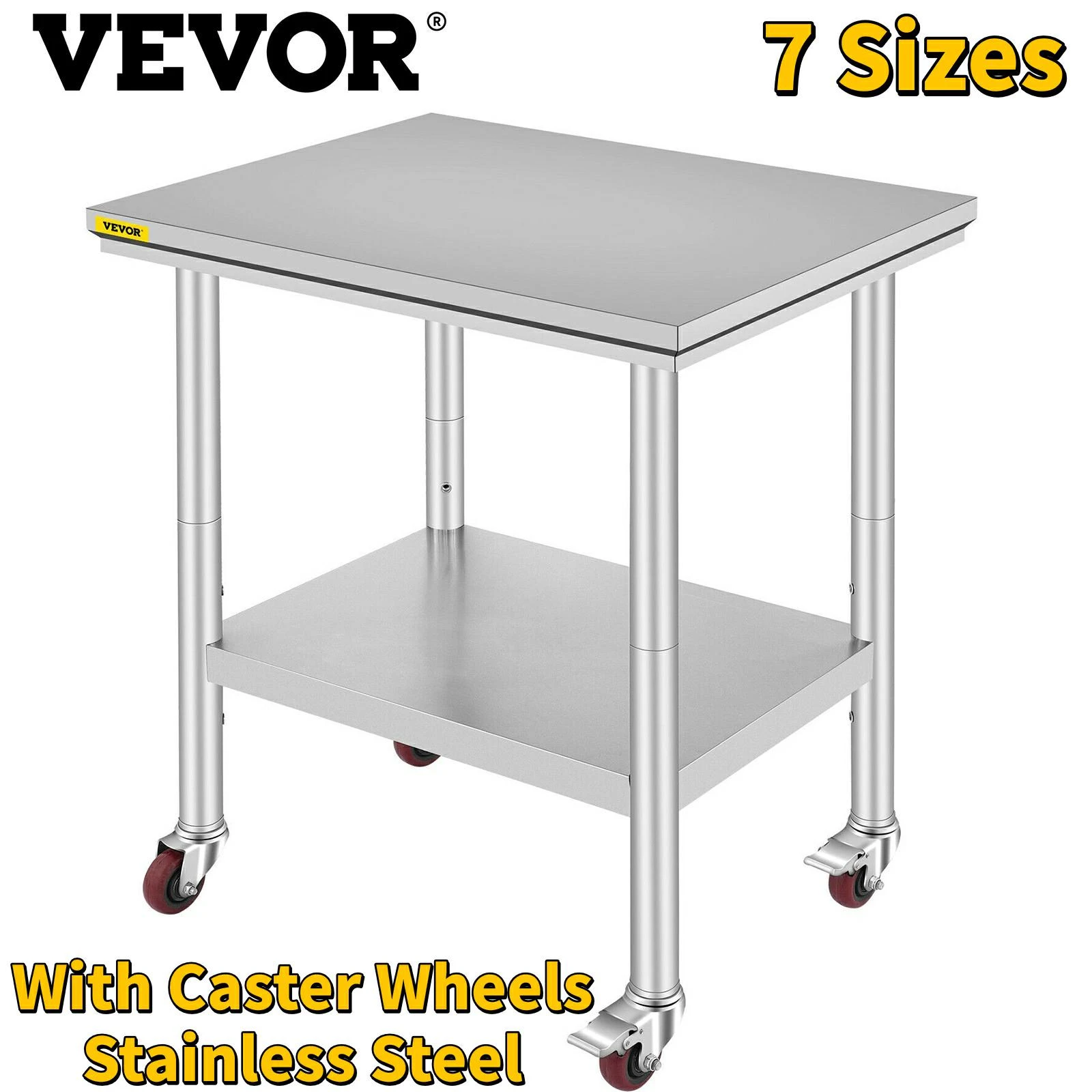 Vevor Stainless Steel Kitchen Prep Table With 4 Caster Wheels ...