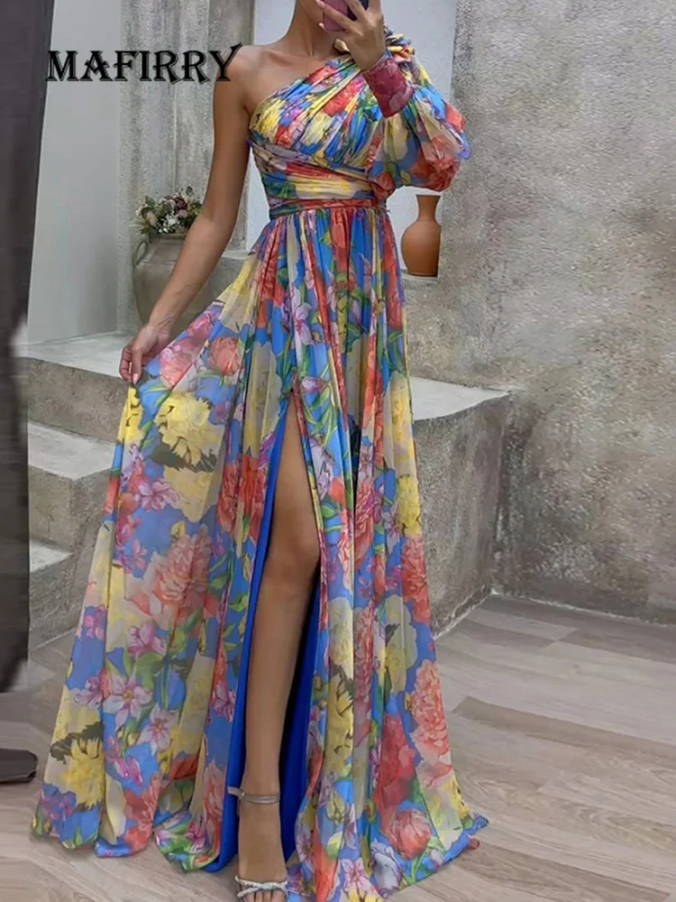 Floral Print Elegant Women Colorful Maxi Dress Female Casual Off ...