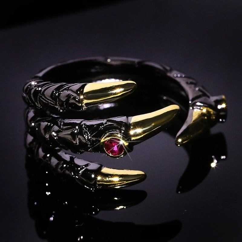 Vintage Metal Dragon Claw Ring for Men Personality Punk Two Tone Inlaid ...