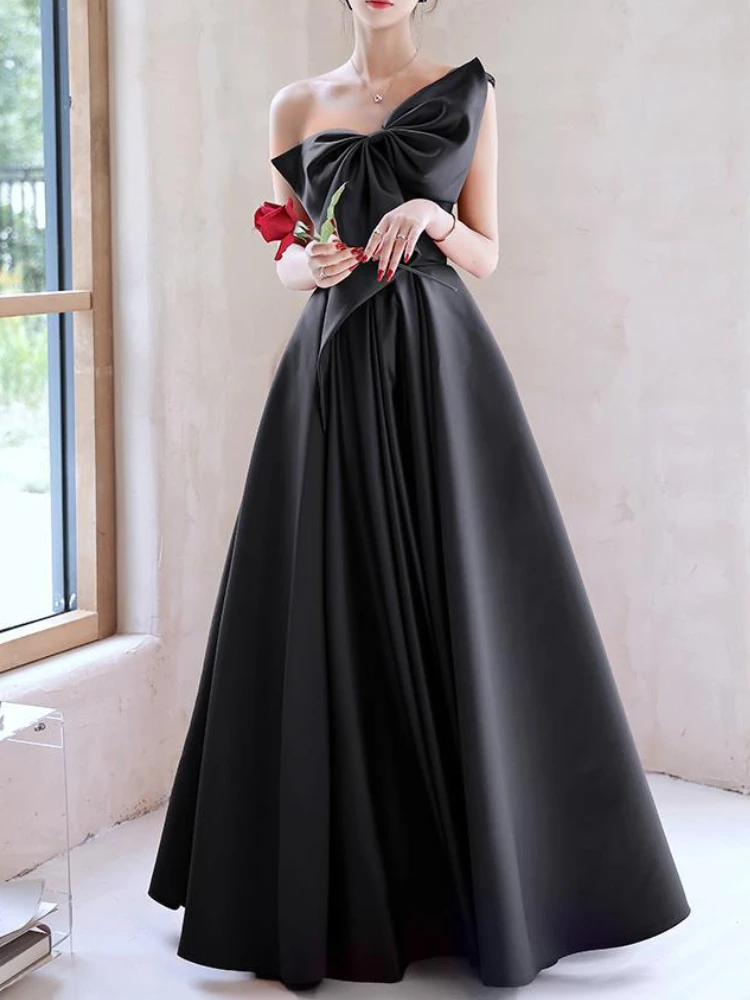 Elegant Temperament Prom Vestidos Bow Draped One-shoulder Strapless ...