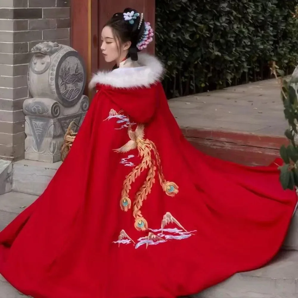 Oriental Ancient Black Red Hanfu Cloak Women Chinese Princess Costume ...