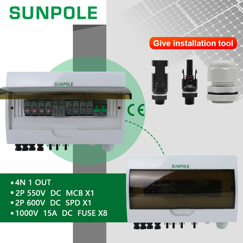 Sunpole caja de distribución Solar, combinador fotovoltaico para sistema Solar, 4 entradas, 1 ...