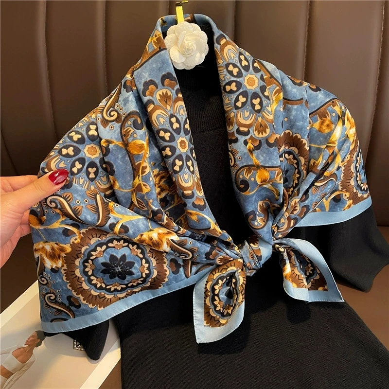 European Style Retro Printed Imitation Silk Scarf 90x90cm Square ...