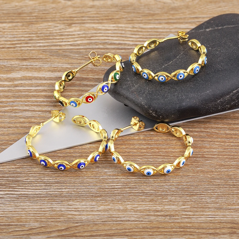 Nidin Lucky Turkish Evil Eye Drop Earrings Colorful Charms Hanging ...