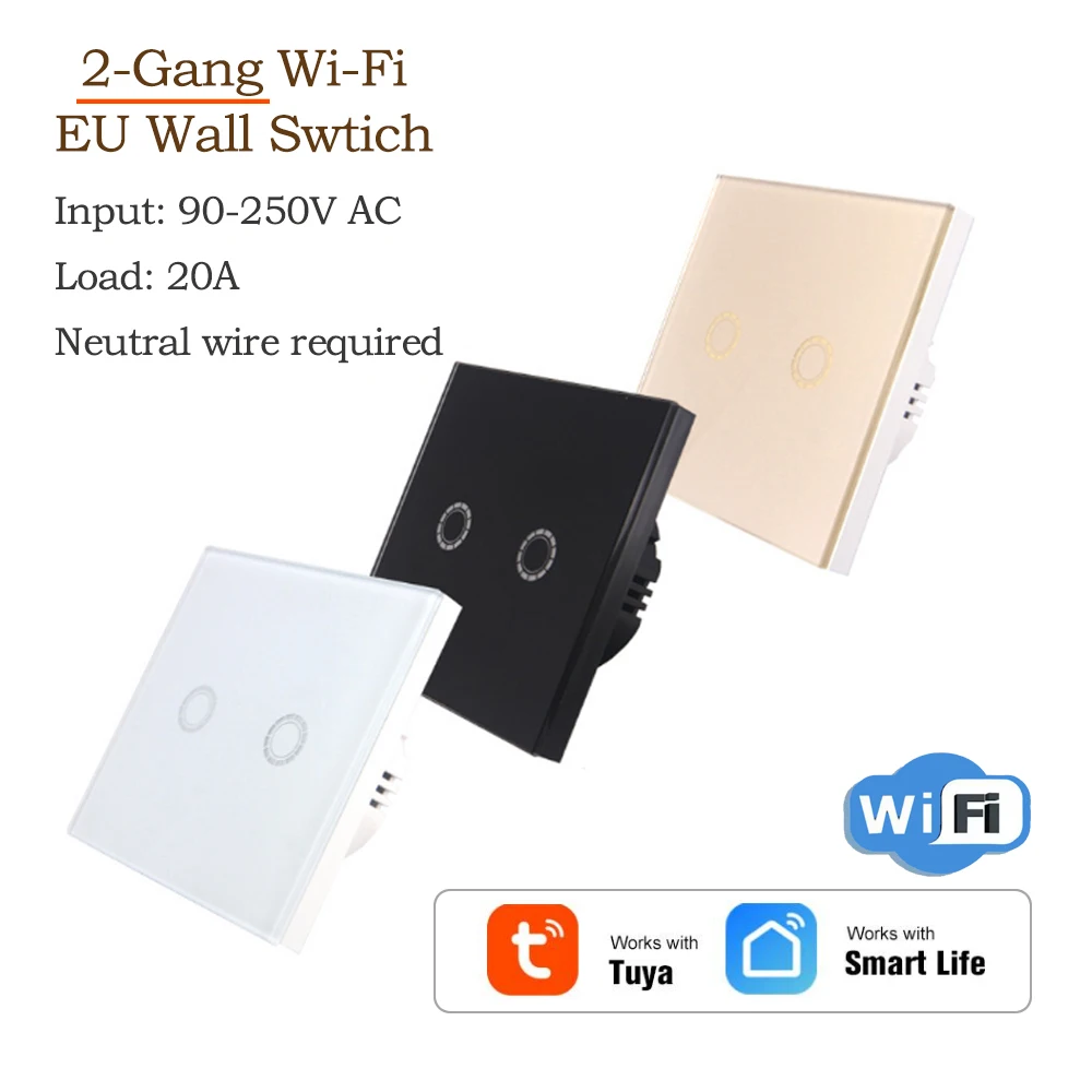 COLOROCK European Standard Smart Wall Switch 2 Gang Light Switch Wi Fi ...