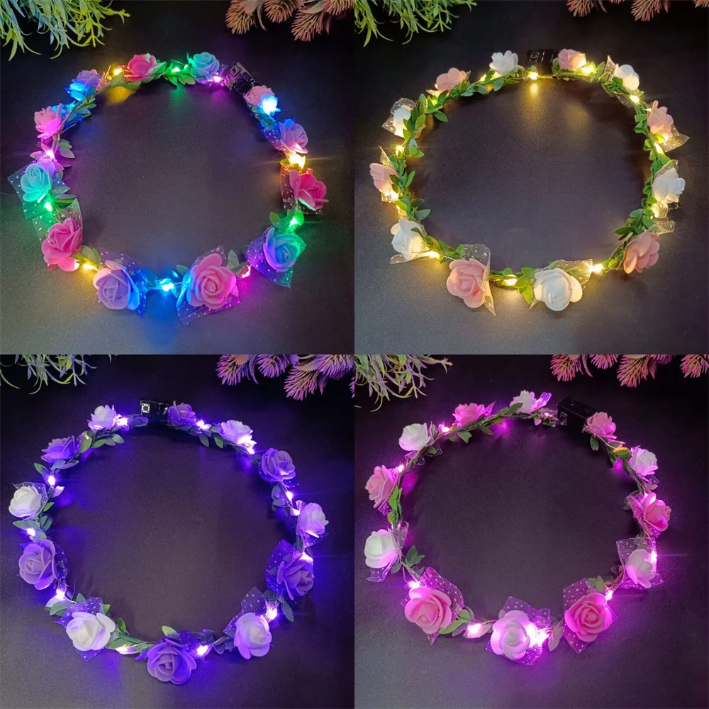 LED-Flower-Crown-Headband-Wedding-Party-Light-Wreath-Garland-Decoration ...