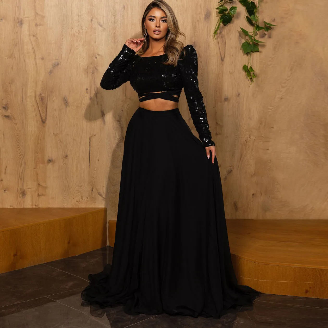 Vintage Black Chiffon Maxi Skirt Women Floor Length A Line Prom Skirt ...